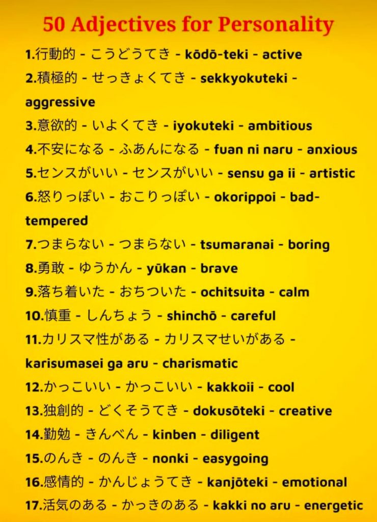 50 Adjectives for Personality in Japanese