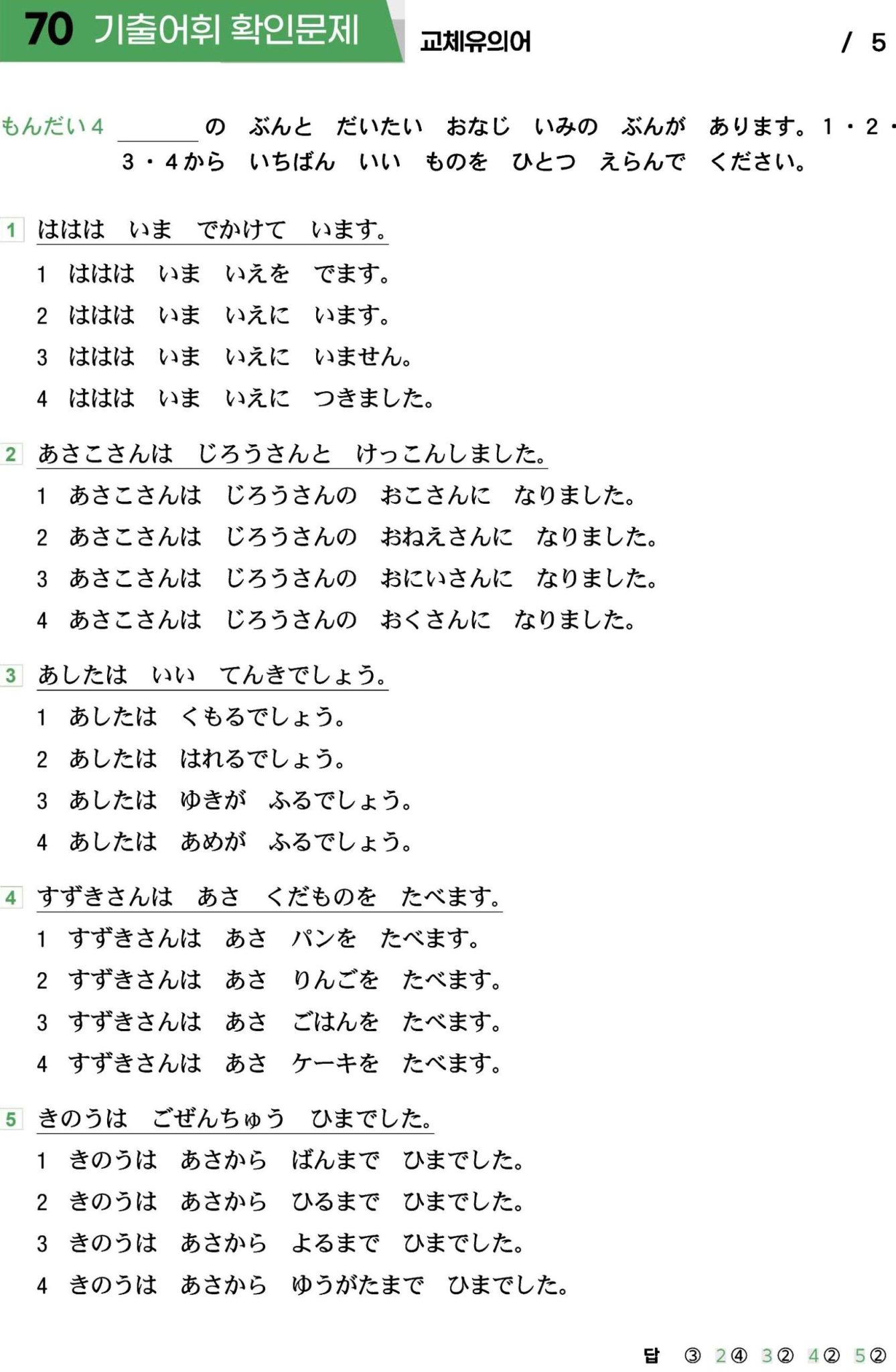 JLPT N5 Vocabulary Exercises: Test 15 (with Answers)